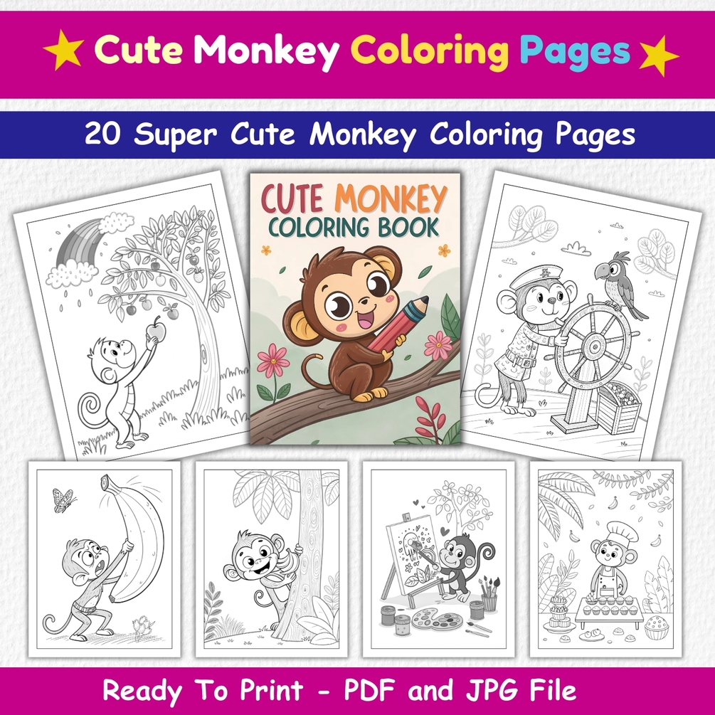 coloring pages, Cute Monkey Coloring Pages, Animal Coloring pages ...