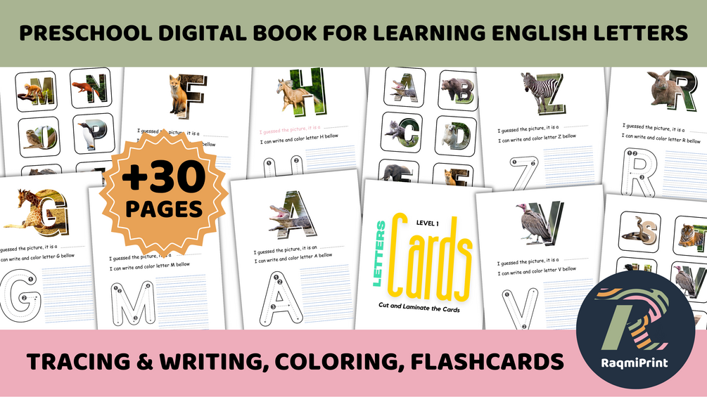 Preschool digital book for learning English letters with amazing animals