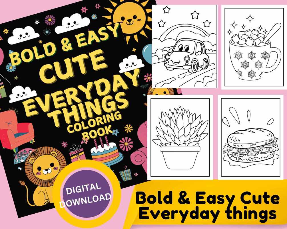 Everyday Things Coloring Book – Bold & Easy Printable Pages (PDF)– Bold ...