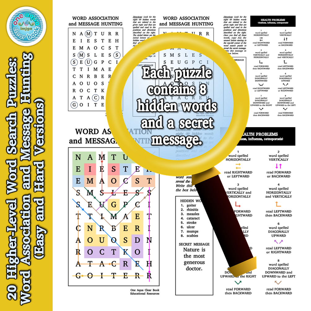 20 Higher-Level Word Search Puzzles: Word Association and Message ...