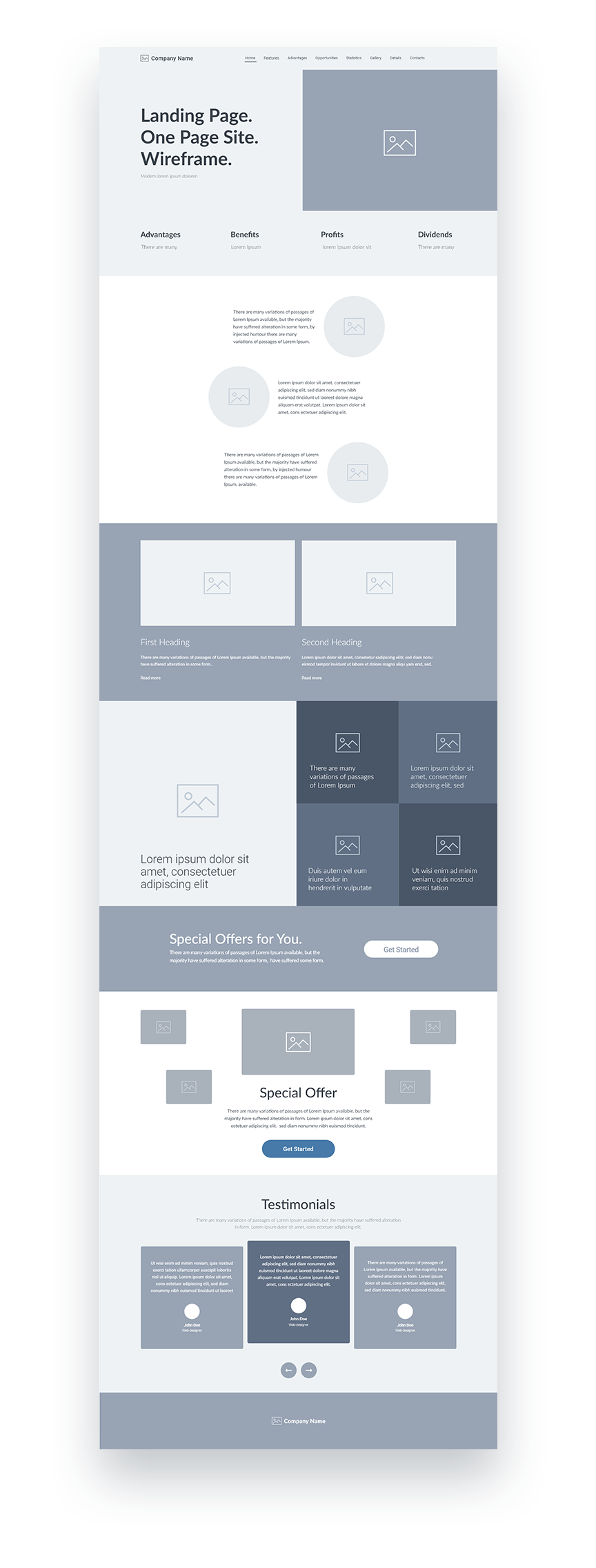 Landing Page Wireframe #43 (Light and Dark theme)