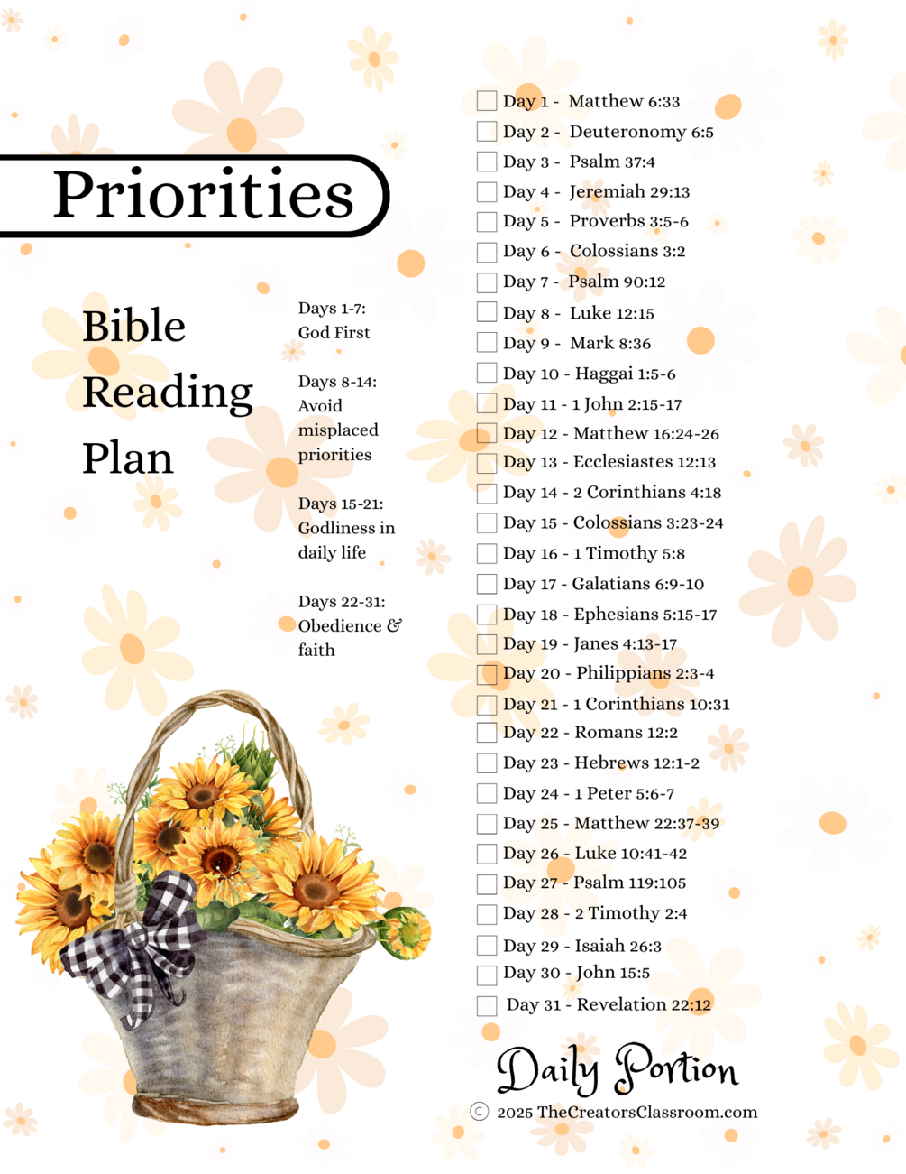 Free! Bible Reading Plan - Priorities For Christians