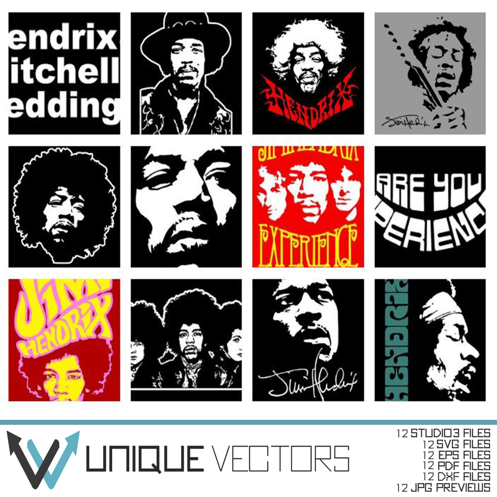 Jimi Hendrix 12 Vector Pack (SVG, EPS, DXF, PDF, STUDIO3)