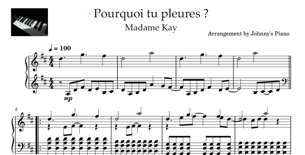 Madame Kay - Pourquoi tu pleures ? by Johnny's Piano
