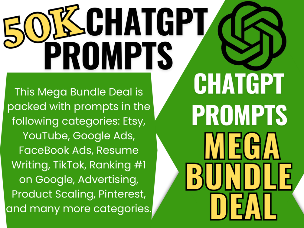 50,000 Chat GPT Prompts Mega Bundle Deal + Bonus Chat GPT Comprehensive Guide with an additional ...