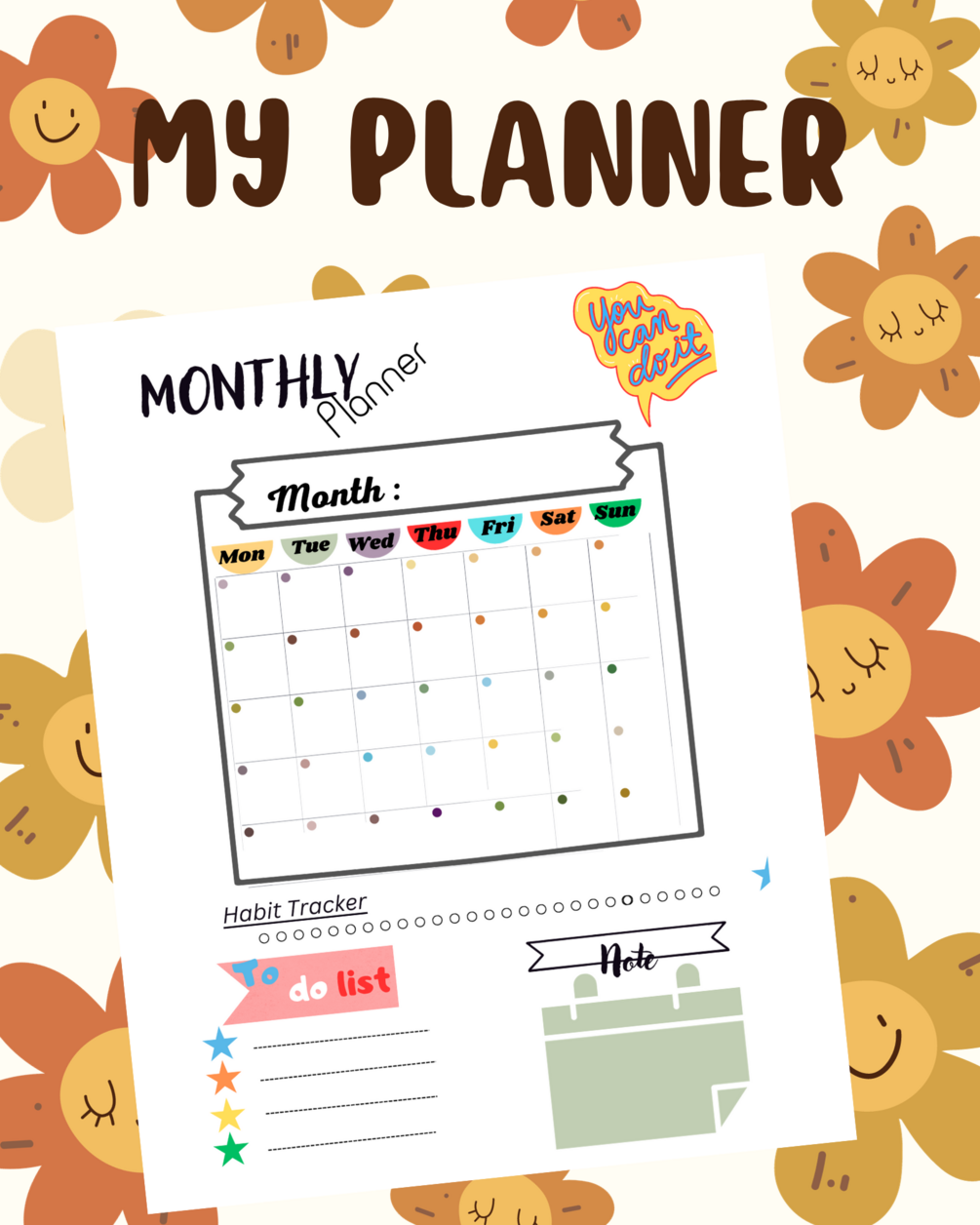 Customizable colorfull monthly planner