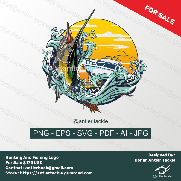 Marlin Sailfish Boat Fishing Logo Designed By Donan Antler Tackle