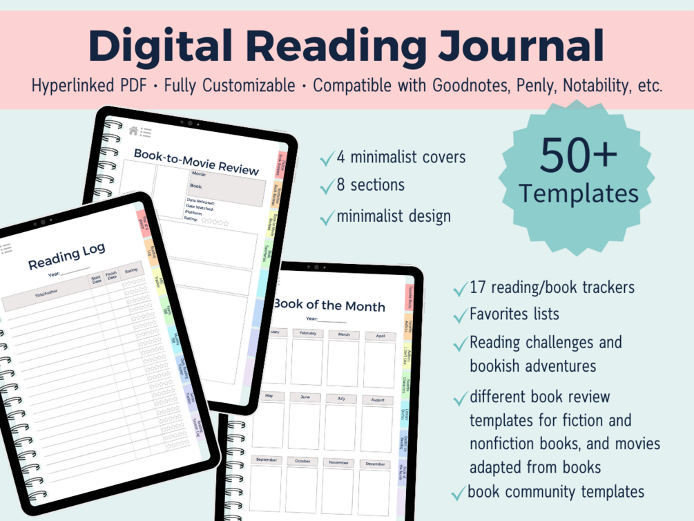 DIGITAL Reading Journal Hyperlinked PDF