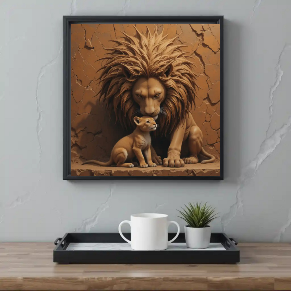 Lion and Cub Sculpture – Digital Wall Art download