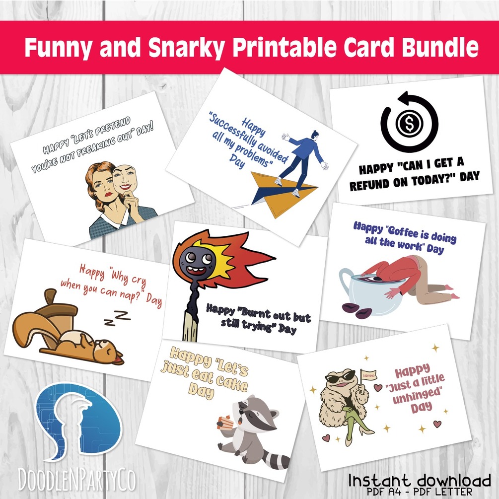 Sarcastic Card Set – 8 Snarky “Happy ___ Day” Notes – Instant Download ...