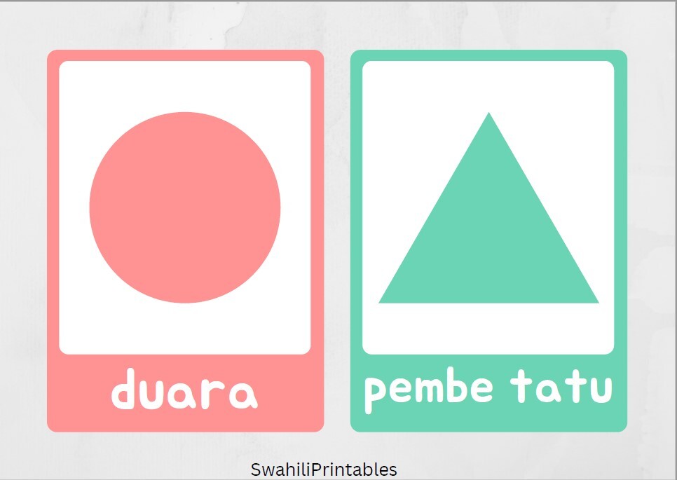 Printable Flashcards: Tujifunze Umbo (Let us learn shapes)