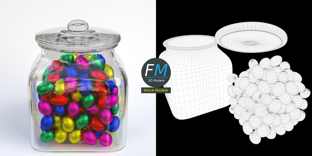 3D MODEL - Glass jar filled with chocolate eggs