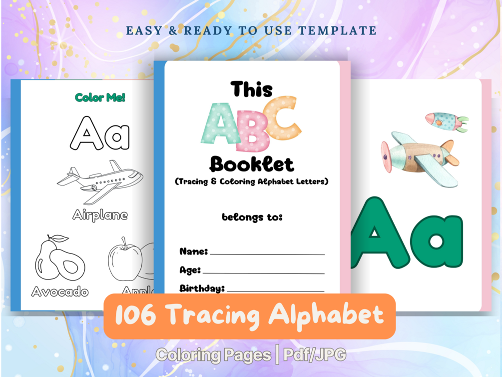 Tracing & Coloring Alphabet Letters Booklet (106 Pages)