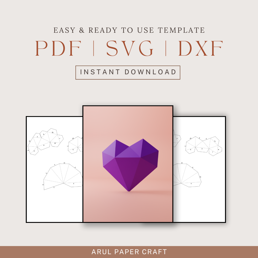 3D Heart lowpoly DIY model template - pdf, dxf & svg format, Perfect ...