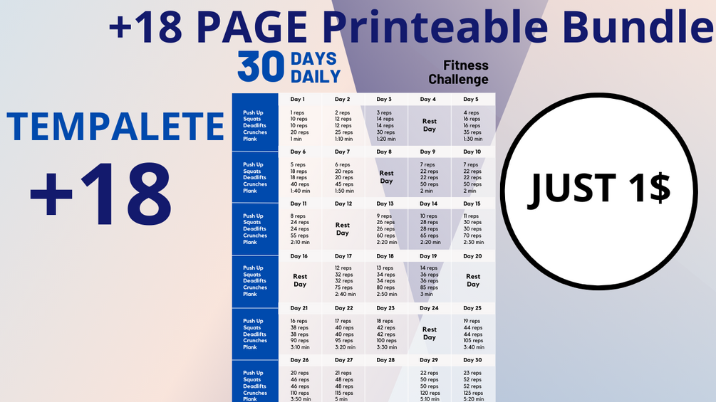 Fitness planner +17 Page PrintEable Bundle