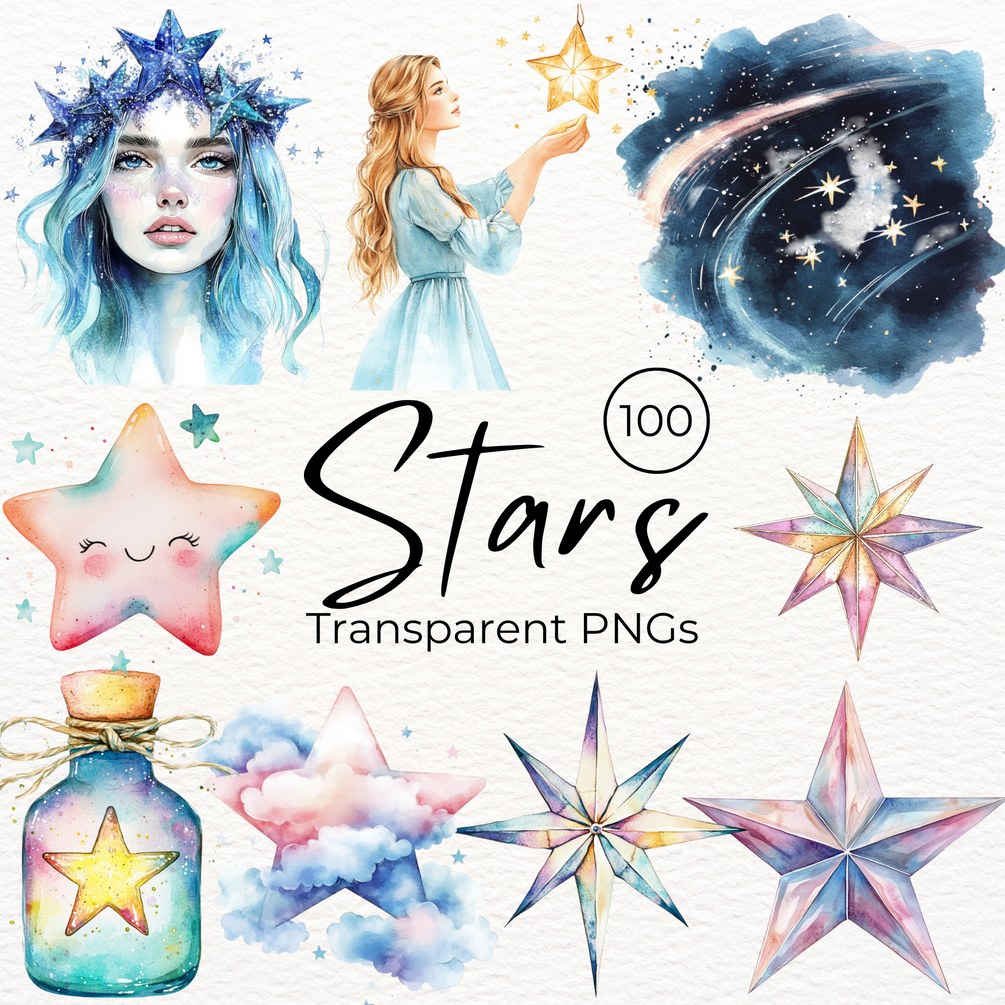 Stars - 100 Cliparts Bundle - 300DPI - Commercial Use - Stars ...