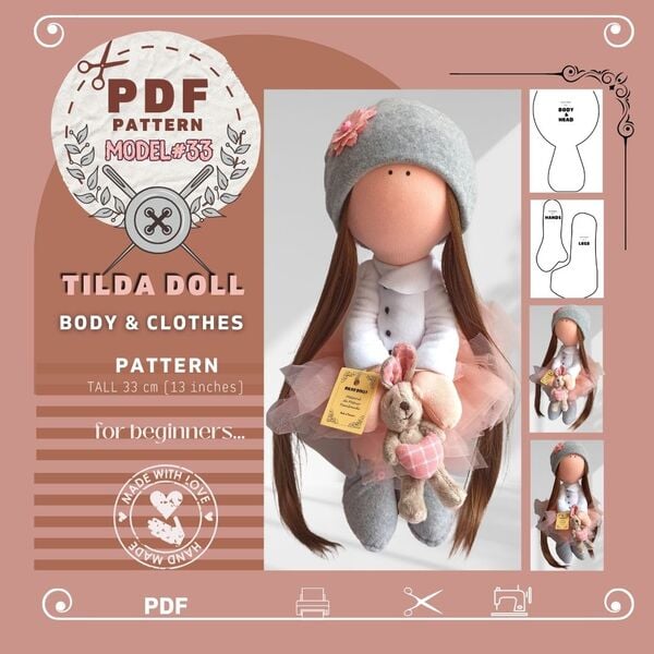 Bundle PACK 12 Tilda Doll Patterns for Body and Clothes, 33 cm (13 inches)- PDF DOWNLOAD
