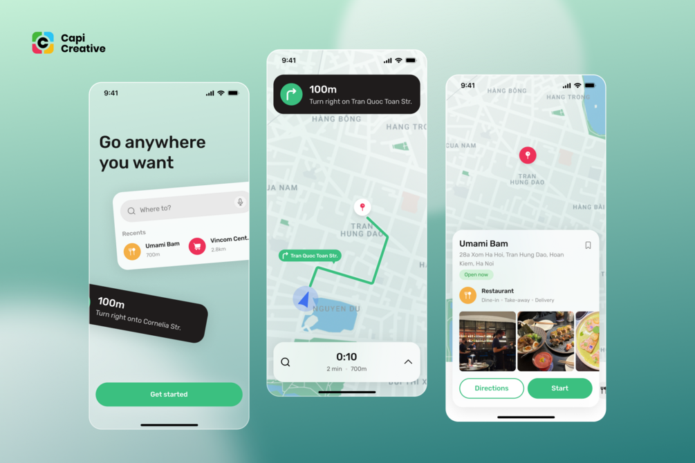 Map Navigation App - Glassmorphism Design Style