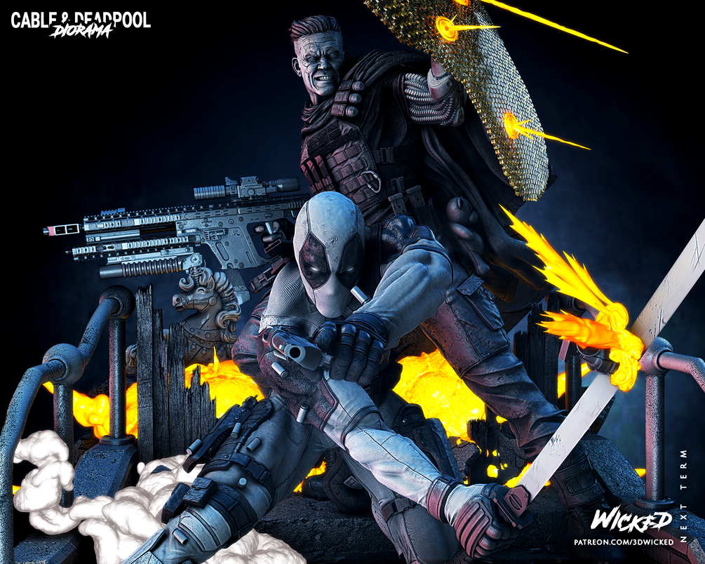 Wicked Marvel Deadpool and Cable DIORAMA COMPLETE: Tested and ready for ...