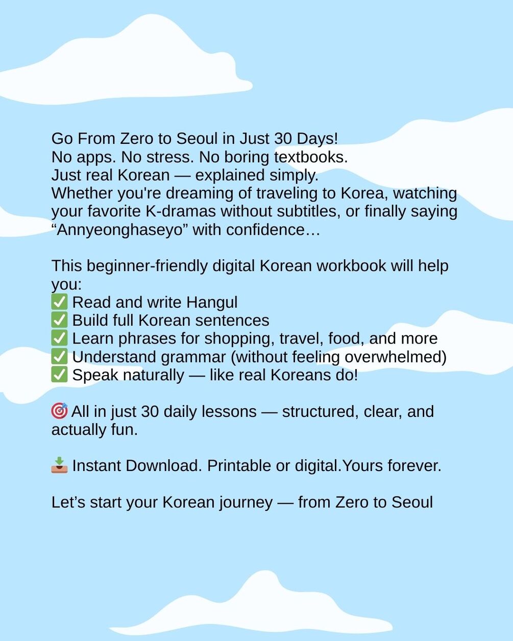 Zero to Seoul: Learn Korean in 30 Days – Beginner-Friendly Language Guide