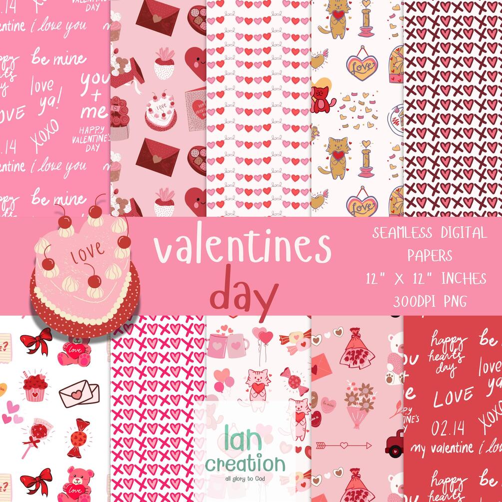 10 Valentines Day Seamless Digital Papers