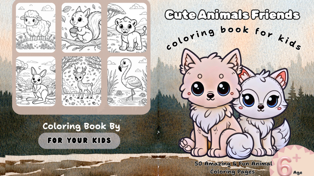 Cute Animals Friends ,Coloring Book for Kids 6 years and above