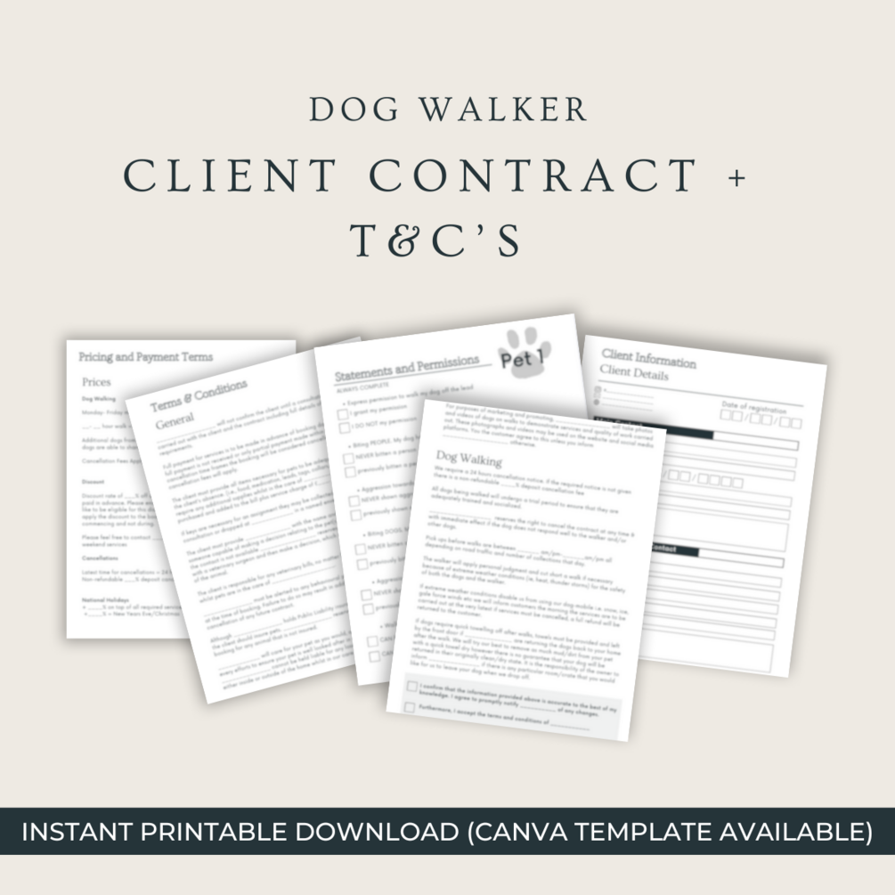 Dog Walker Client Information Form with Terms and Conditions