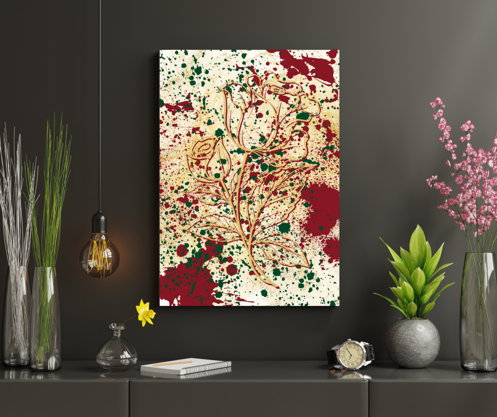 Golden Chaos Rose – Abstract Rose in Gold Red, abstrack wall art ...