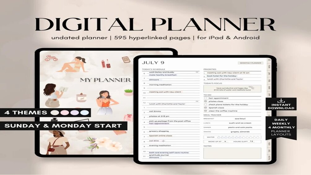 Undated Digital Planner, iPad Planner, GoodNotes Calendar, Daily ...