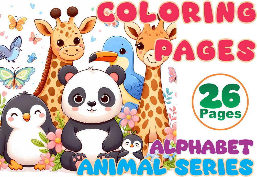 Digital Coloring Pages for Kids - Animals #2 - Alphabet Series - 26 Pages