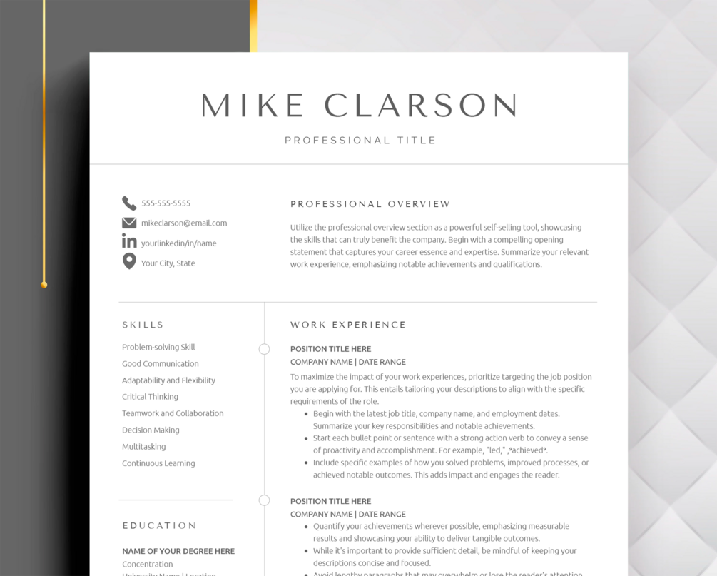 Modern Resume Template for Google Docs, Word & Pages, 1-3 | CV Template ...