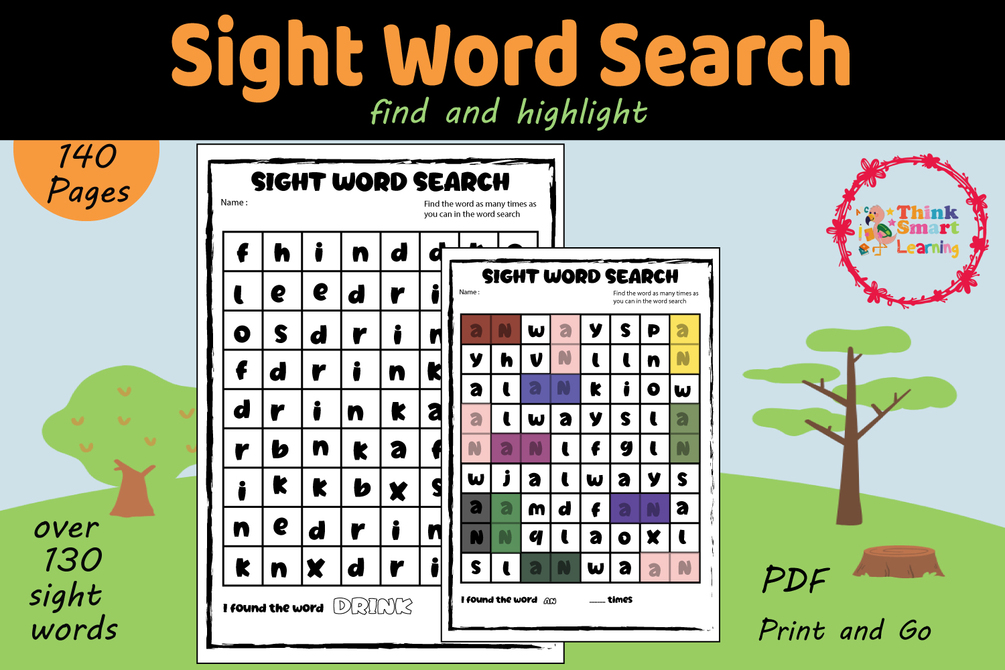 Kindergarten Sight Words Search Activity