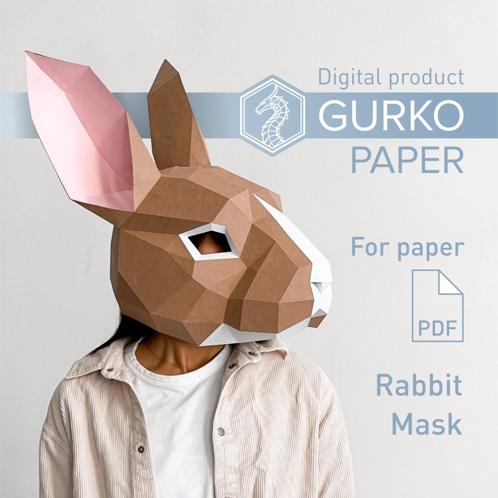 Rabbit Mask Papercraft Template, Pdf Pattern, Gurko, Pepakura, 3D ...