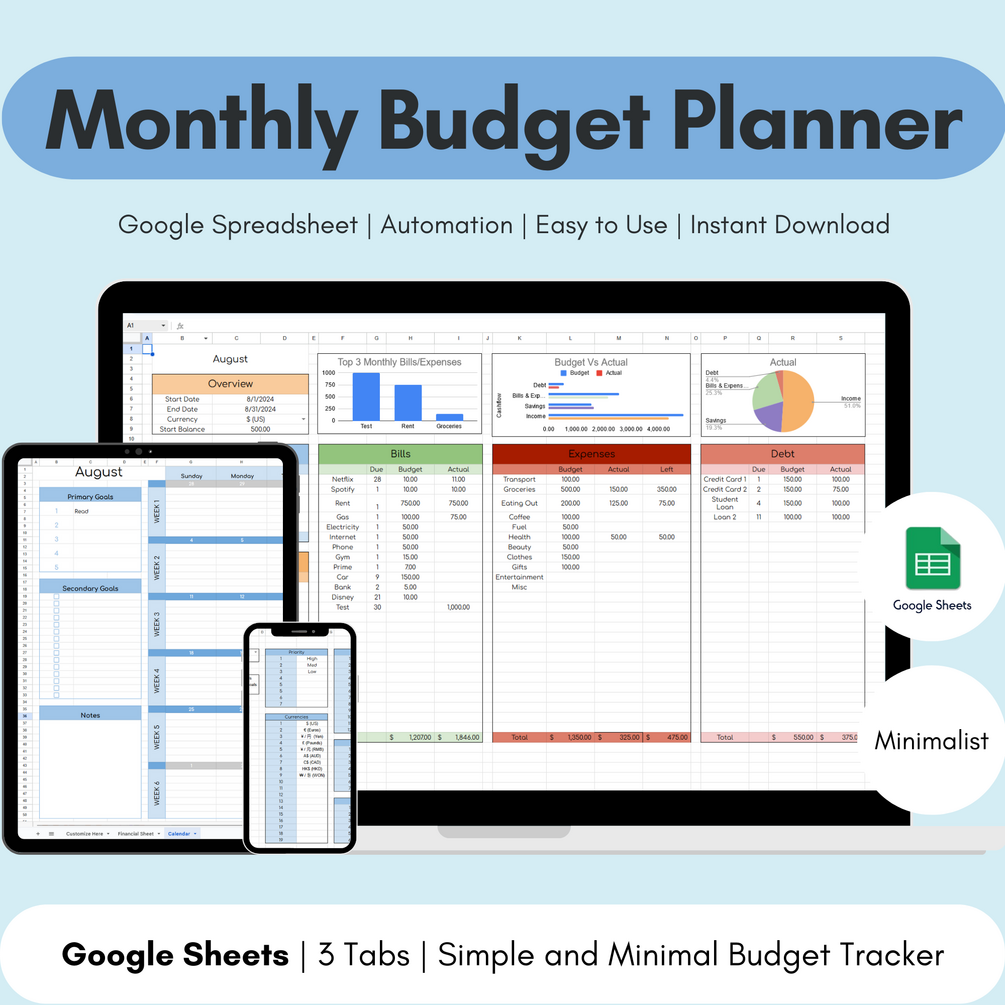 Monthly Budget Planner Google Sheets