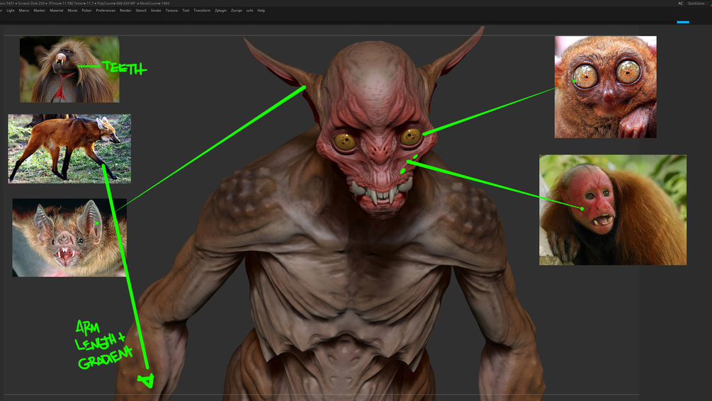 Creature Design and Keyframes in Zbrush and Blender