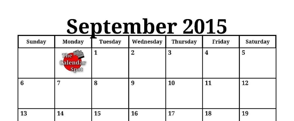 Printable Blank September 2015 PDF Calendar