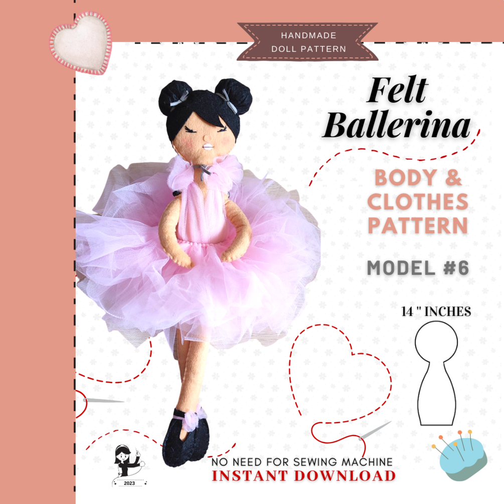 Felt Ballerina Pattern Body & Clothes, Instant Download