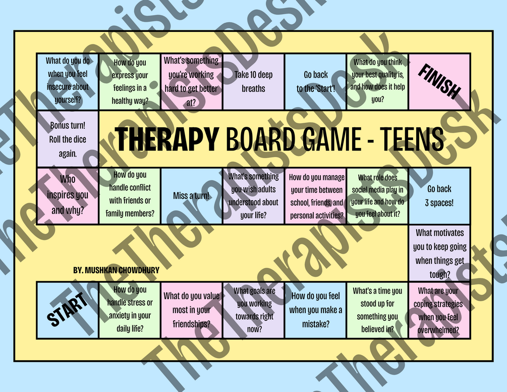 Therapy Worksheet: Building Rapport with Teens Board Game