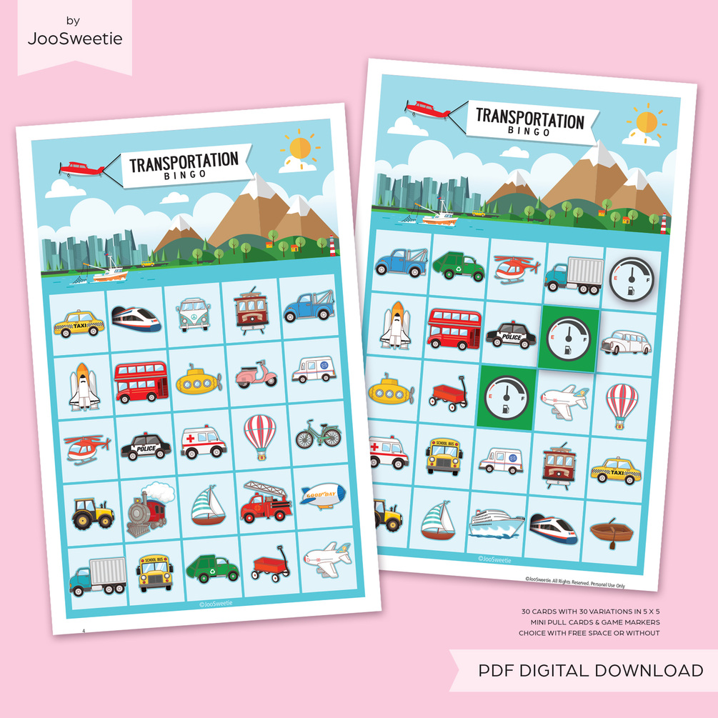 Transportation Bingo Game Kit | Printable PDF Download