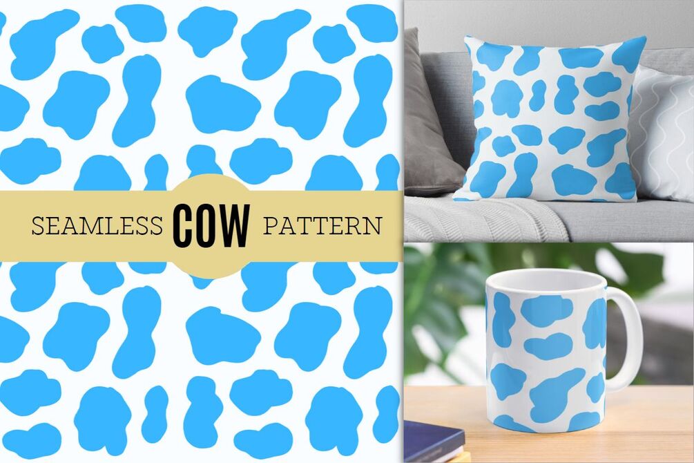 Blue Cow Seamless Pattern