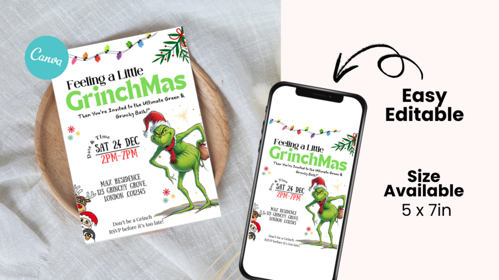 Editable Grinch Christmas Party Invitation Template | Funny Grinchmas ...