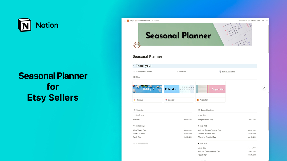 Seasonal Planner for Etsy Sellers