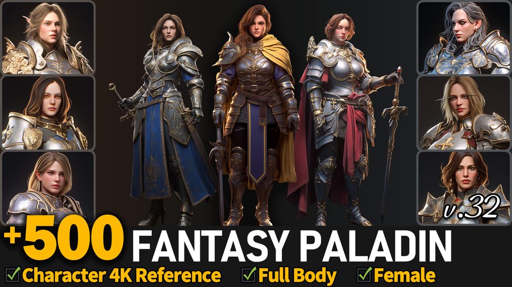 500 Fantasy Female Paladin (Full Body) - Character Reference Image Pack ...