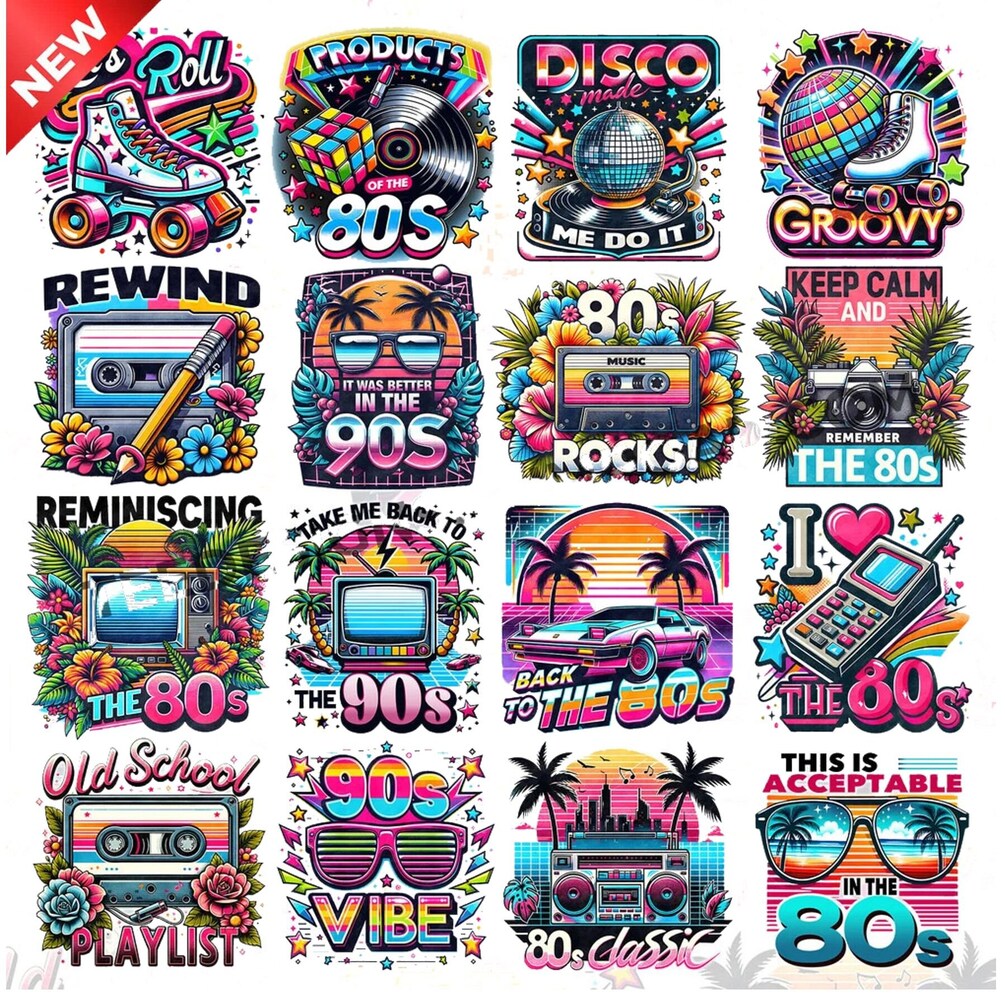 80's & 90's Style Designs Vol 1 PNG 80s T-shirt designs 90s t-shirt ...