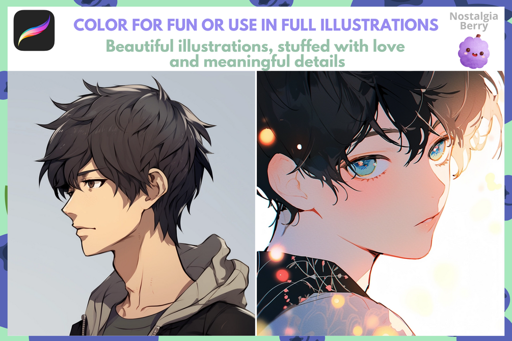 This 200+ male anime head stamp set for Procreate is perfect for ...