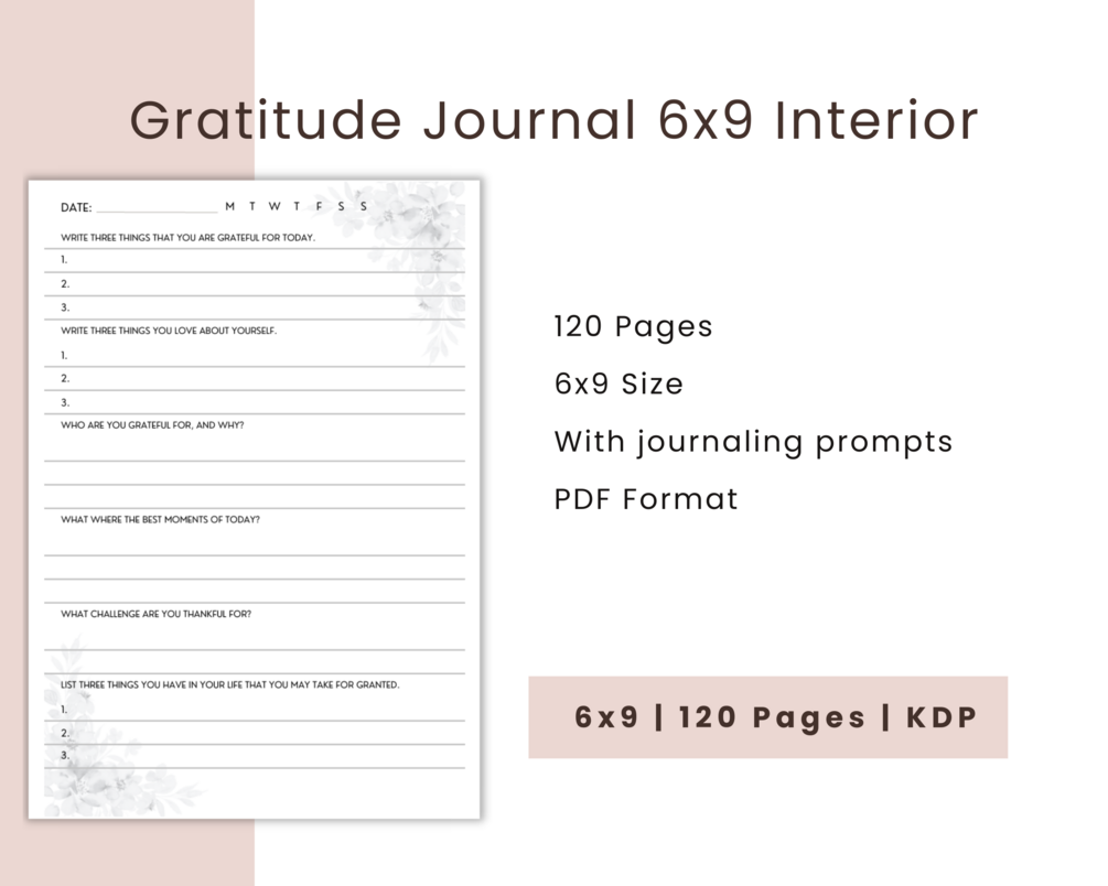Notebook 6x9 Gratitude Journaling Interior | KDP
