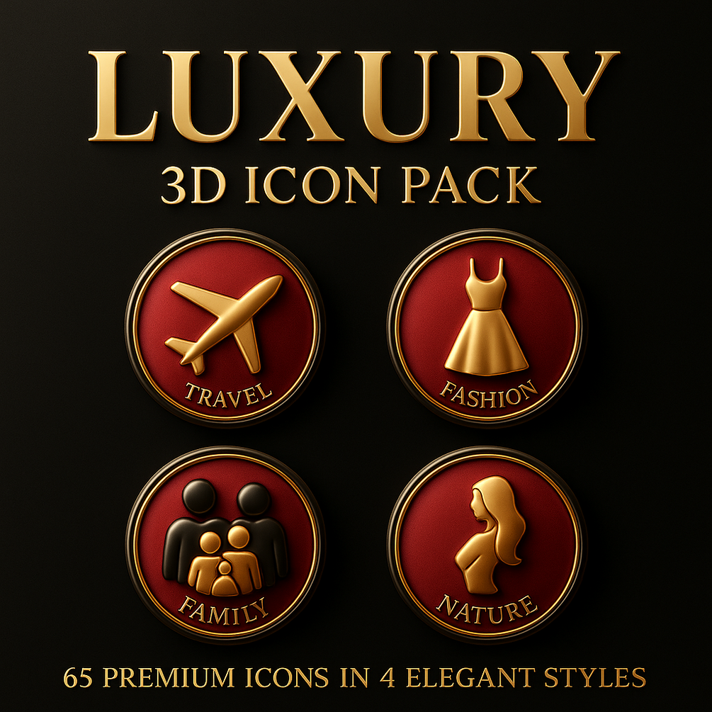 Luxury 3D Icon Pack – 65 Premium Icons in 4 Elegant Styles