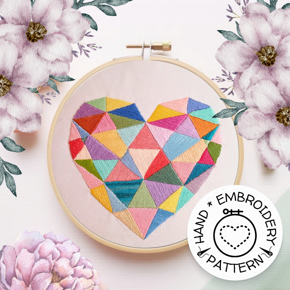 Geometric Heart Modern Embroidery, All Colors Heart Digital Pattern ...