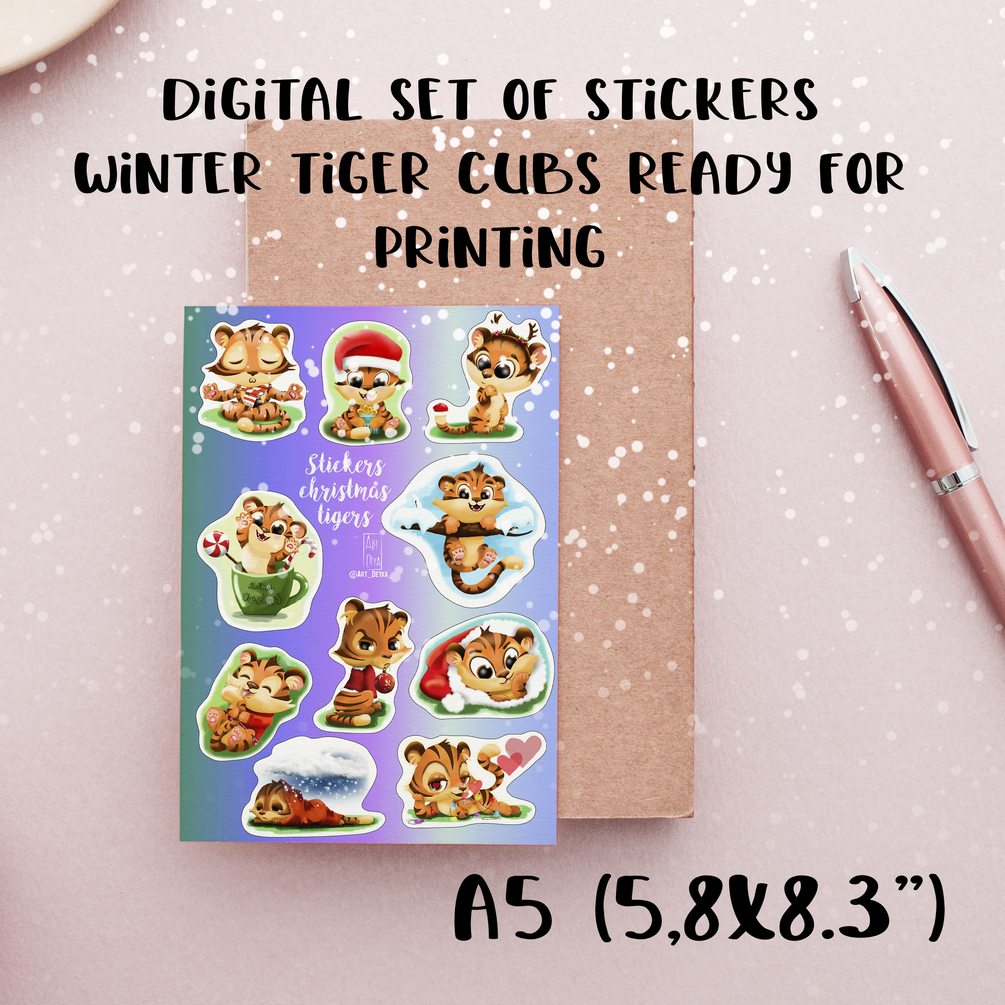Digital. Stickers winter tigers A5 (5,8x8.3")
