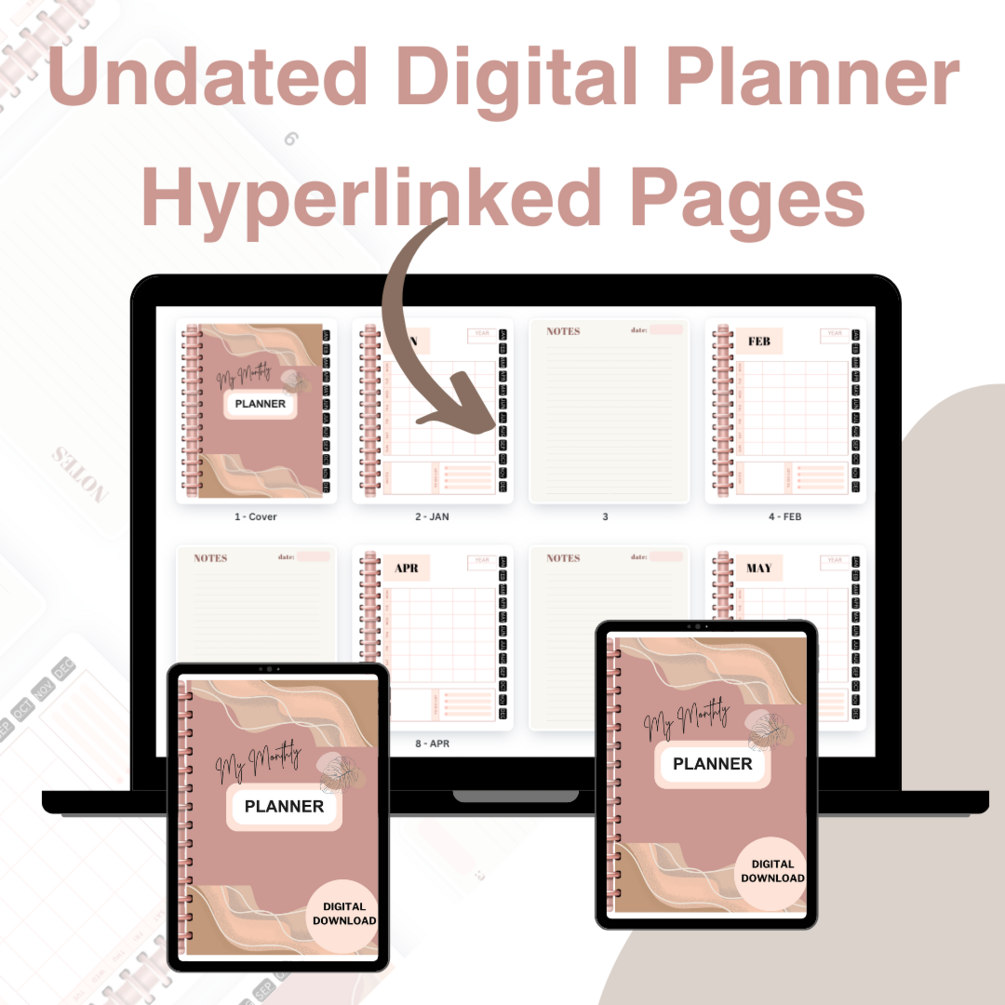 Undated Monthly Planner, Hyperlinked Pages
